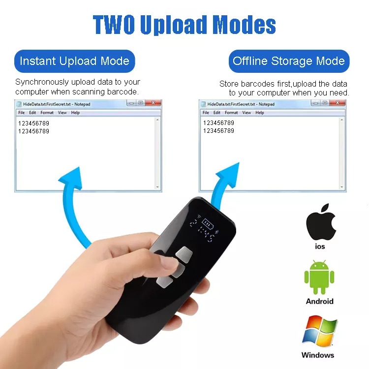 Vezeték nélküli 1D/2D vonalkódolvasó, QR kód olvasó (YHD-3200DB ...