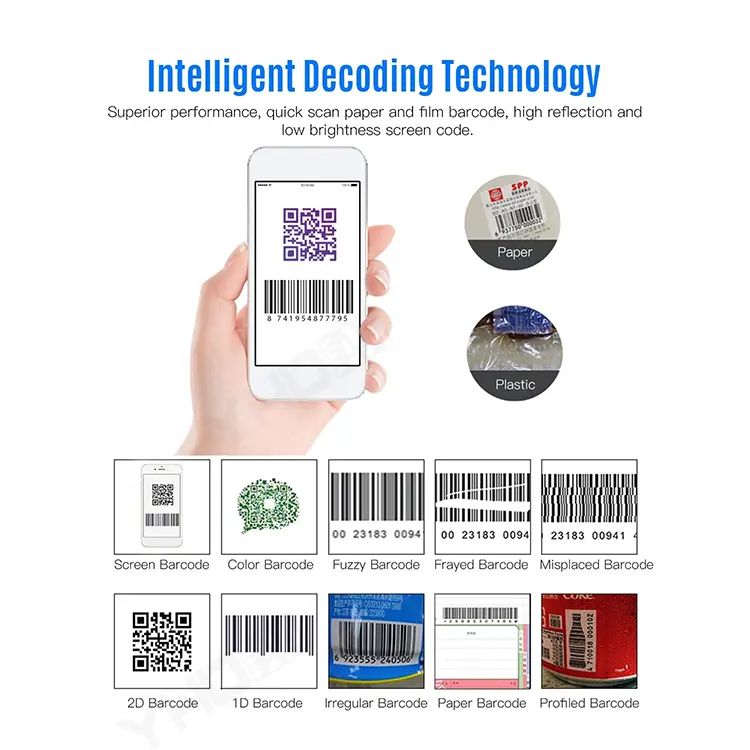 Vezeték nélküli 1D/2D vonalkódolvasó, QR kód olvasó, ujjszkenner (YHD ...